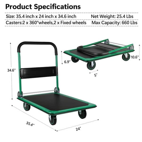 Platform Hand Truck Large Foldable Dolly Cart 360 Degree Swivel Wheels ...