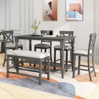 6 Piece Bar Height Dining Table Set with Storage Board, 4 Chairs and ...
