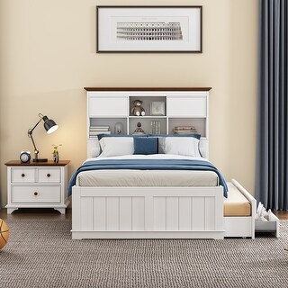 2-Pieces Wooden Captain Bedroom Set, Full Platform Bed with Trundle and ...