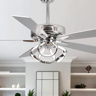52" Modern Chrome/ Black Indoor Ceiling Fan Light with Remote and 5 ...