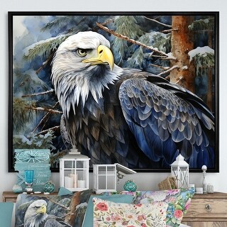 Designart "Bold Eagle Strong Gaze I" Animals Eagle Framed Wall Decor ...