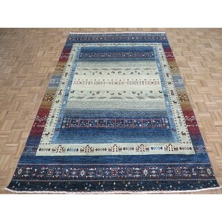 Hand Knotted Multi Colored Gabbe with Wool Oriental Rug (6'7" x 9'11 ...