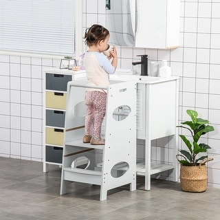 HOMCOM Kids Step Stool Toddler Kitchen Stool with Adjustable Standing ...