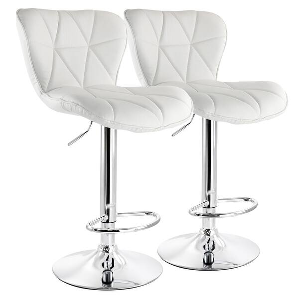2 Piece Diamond Tufted Adjustable Bar Stool in White with Chrome Base ...