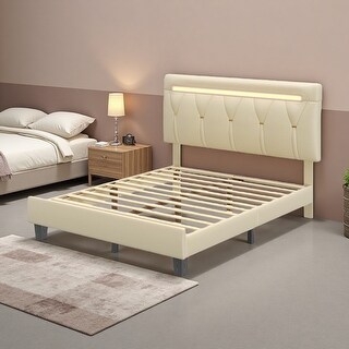 Full Upholstered LED Platform Bed with Bluetooth Speaker & USB - Bed ...