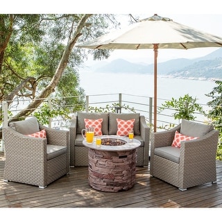 COSIEST 4-Piece Outdoor Conversation Set with Round Stone Imitation ...