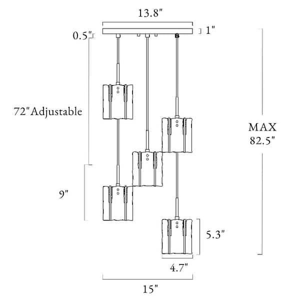 Kasy Modern 5-Light Cluster Chandelier Textured Gray Glass for Kitchen ...