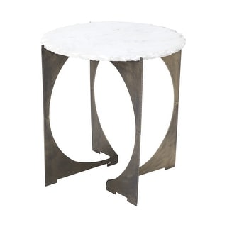 21-Inch Round Marble Top End Table with Gold Metal Base for Living Room ...