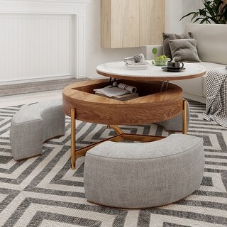 31" Lifting-Top Round Modern Coffee Table with Storage and 3 ...