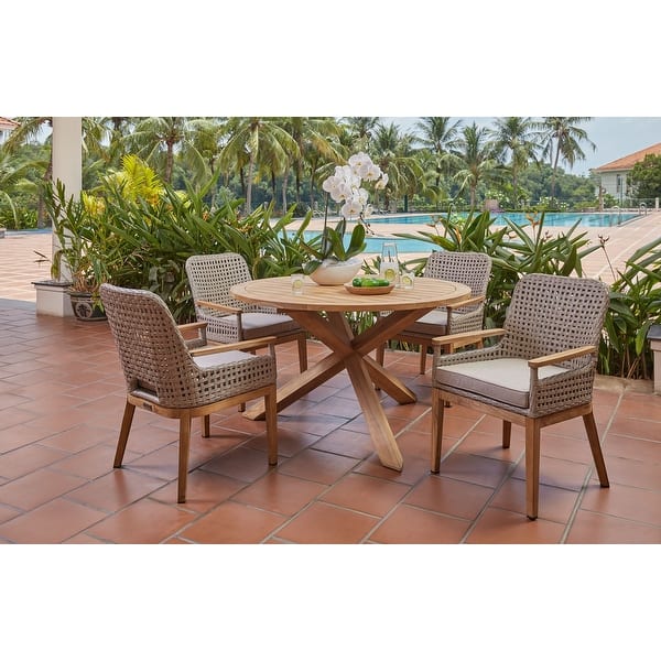 August Sunbrella Patio Dining Set with All Natural 60-inch Round Dining ...