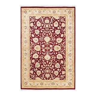 Overton Handknotted Wool Traditional Floral Red Area Rug - 4' x 6 ...