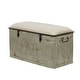 Gray Metal Galvanized Storage Bench with Cream Upholstered Burlap Top ...