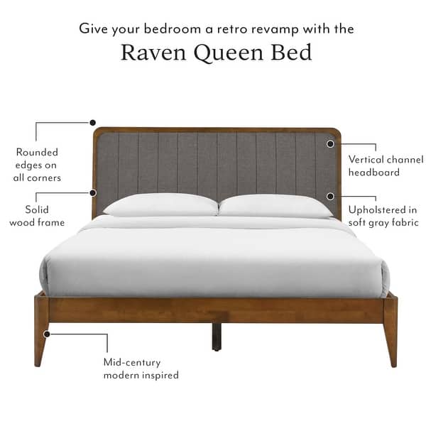 Raven Grey Upholstered Walnut Wood Queen Platform Bed Frame - Bed Bath ...