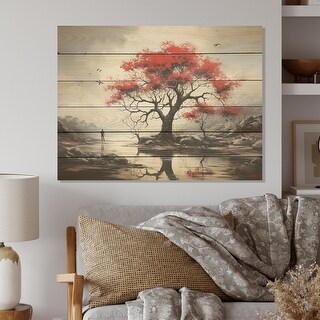 Designart "Red Baobab Tree Landscape I" Tree Baobab Wood Wall Decor ...