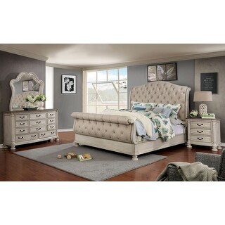Furniture of America Bev Beige Tufted Sleigh 4-Piece Bedroom Set - Bed ...