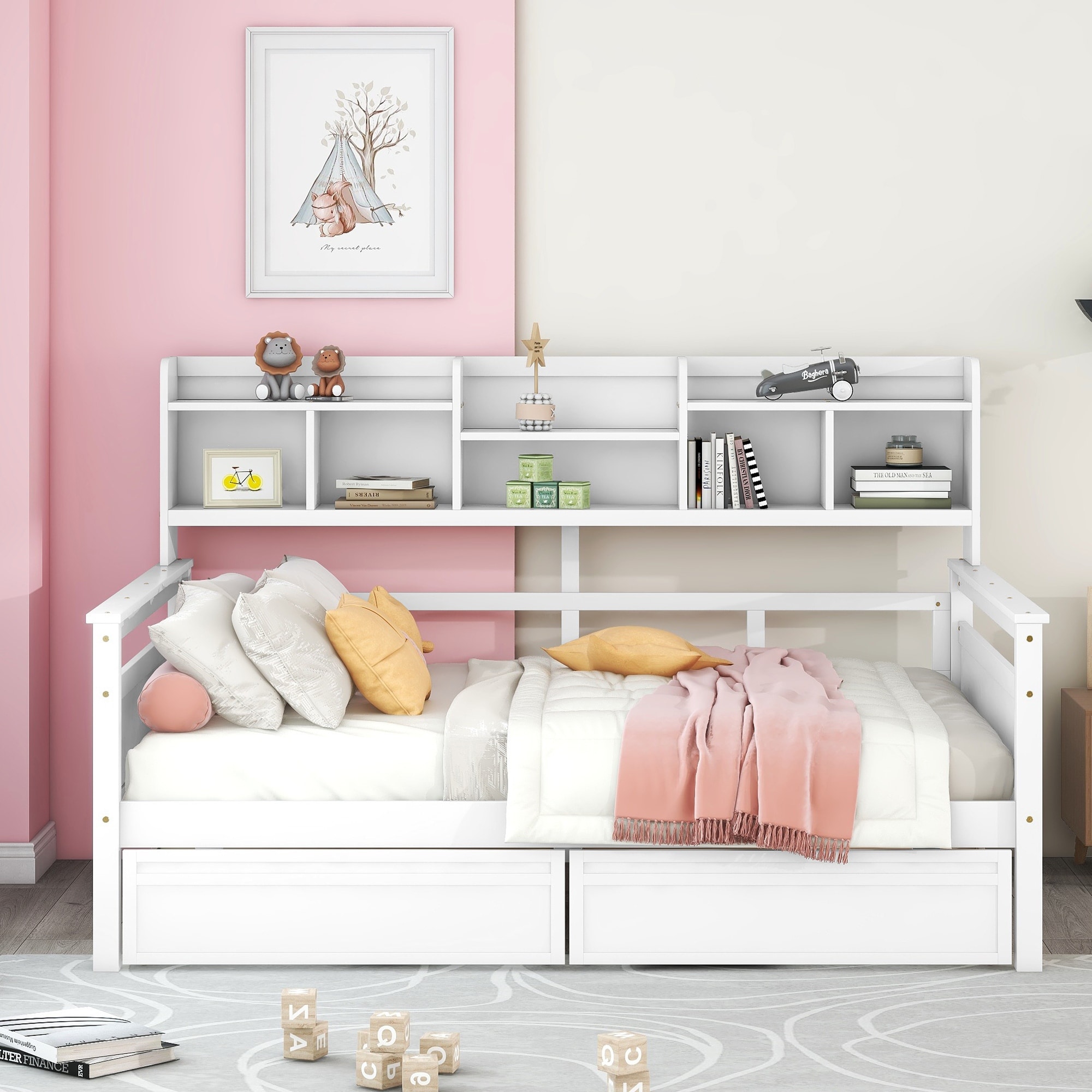 Elegant Design Daybed Bed Frame Wood Storage Daybed with 2 Drawers ...