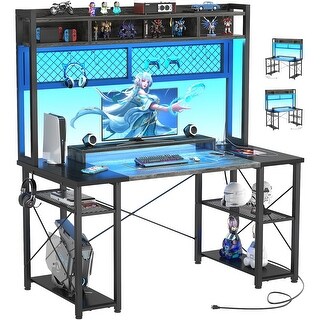 Upgrade Gaming Desk with Hutch, 48'' Magic Computer Desk with LED and ...