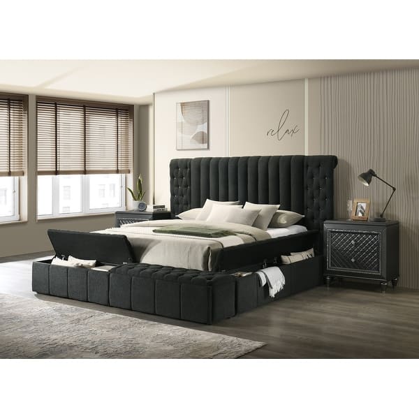 Junie Charcoal Upholstered Tufted Storage Bed - Bed Bath & Beyond ...