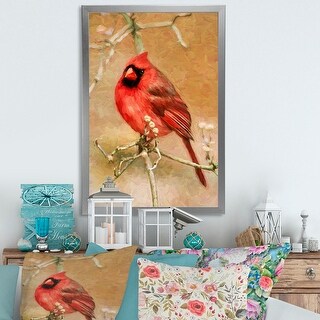 Designart "Grunge Red Cardinal Bird" Traditional Framed artwork - Bed ...