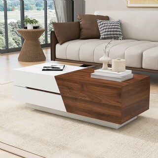 Extendable Sliding Top Coffee Table Snack Table with Storage, White ...