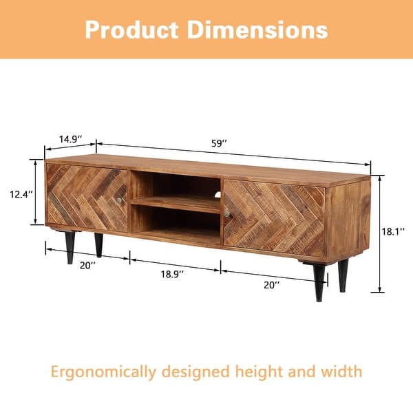 ExBrite Solid Wood Media Console Woodcraft HerringBone Pattern 2 Doors ...