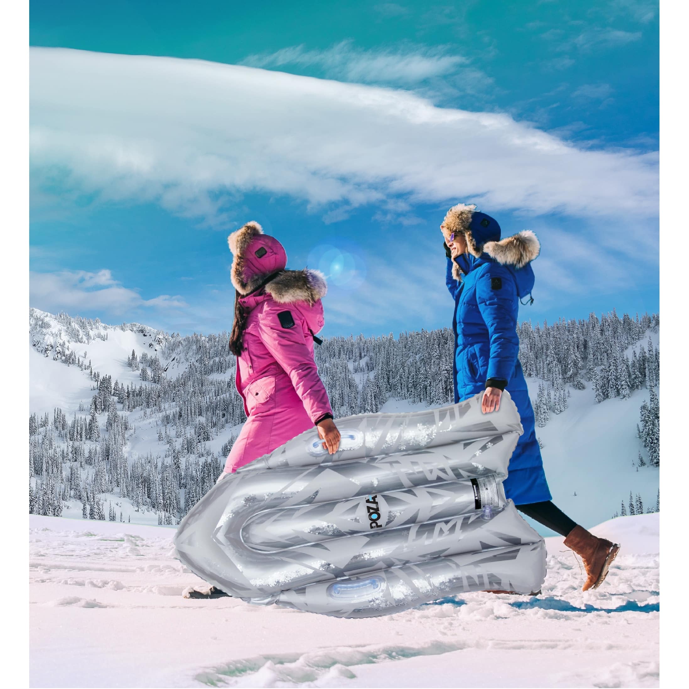 POZA Inflatable Snow Boogie Sled Set of 3 with Handles and Snowflakes ...