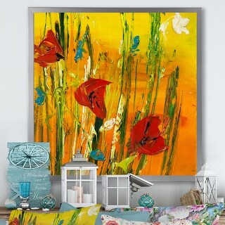 Designart "Yellow And Red Close Up Flowers" Traditional Framed Wall Art ...
