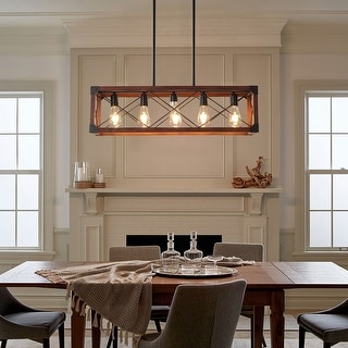 Redwood 5-Light Farmhouse Chandelier, Adjustable Retro Pendant Light ...
