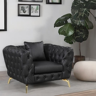 Modern Upholstered Single Sofa Chair, Metal Legs, Button Tufted Back ...