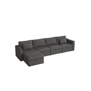 Livingroom 5-Seats Cotton Linen Couch Set Oversized Modular Sectional ...