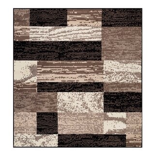 5' Square Chocolate Square Patchwork Power Loom Stain Resistant Area ...