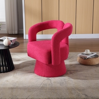 Rose Red Swivel Cuddle Chairs Boucle Armchairs with Conical Base - Bed ...