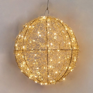 12" LED Twinkle Lighted Gold Wire Ball Outdoor Christmas Decoration ...