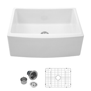 24 inch Ceramic Apron Front Single Bowl Farm Kitchen Sinks With Grid ...