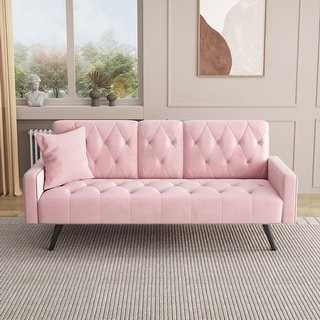 Pink Velvet Futons Tufted Couch Bed Convertible Sleeper Sofa Bed with ...