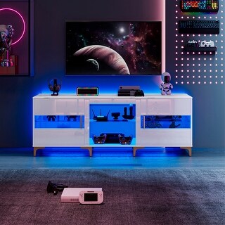 Modern TV Stand with LED Lights and Tempered Glass Shelves - Bed Bath ...