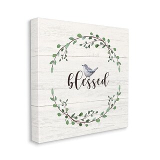 Stupell Charming Blessed Phrase Blue Bird and Wreath Canvas Wall Art ...