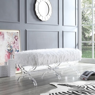 Vicky Modern Faux Fur Bench with Acrylic X-Legs For Bedroom - Bed Bath ...