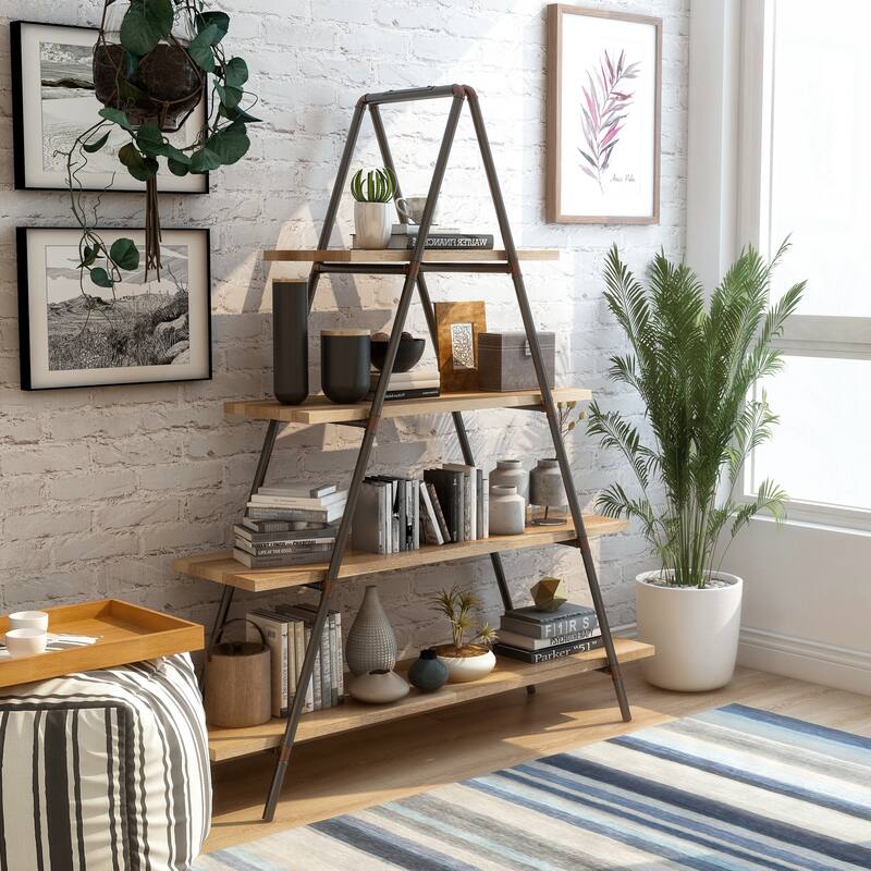 Furniture of America Mown Urban Walnut Metal Ladder Bookcase ...