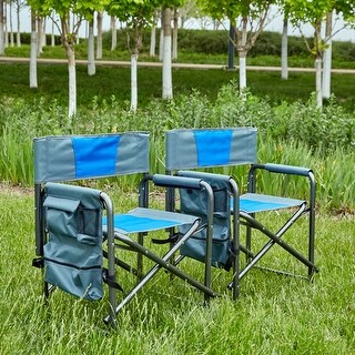2-piece Padded Folding Outdoor Chair with Storage Pockets,Lightweight ...