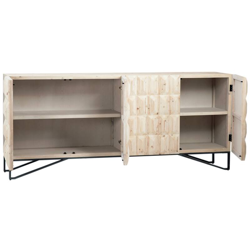 Blakely 84-inch Reclaimed Pine and Iron 4-Door Sideboard in a Light ...