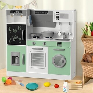 Green Play Kitchen with Realistic Lights & Sounds, Wooden Kitchen ...