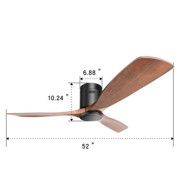 52 Inch Low Profile Ceiling Fan DC 3 Solid Wood Fan Blade Noiseless ...