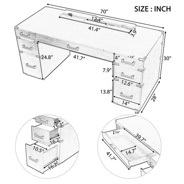70"Classic and Traditional Executive Desk with Metal Edge Trim ,Writing ...