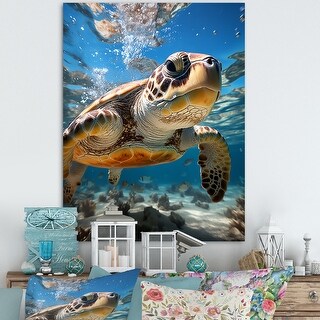 Designart "Turle Marine Life Encounter I" Animals Turtle Canvas Prints ...
