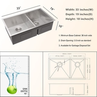 Ruvati 32-inch Undermount Kitchen Sink 30/70 Double Bowl 16 Gauge ...