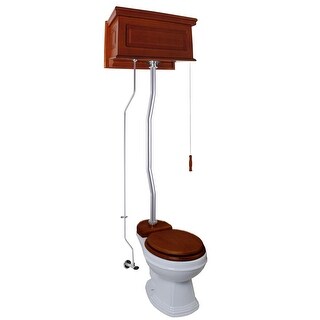 Light Mahogany Wooden High Tank Toilet Raised Tank, White Elongated ...