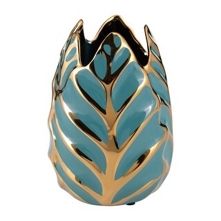 8" Ceramic Leaf Vase Creative Decorative Vase in Turqouise with Gold ...