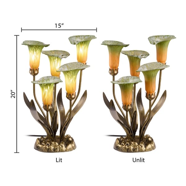 20-inch Antique Brass and Hand Blown Glass 5 Calla Lily Uplight Accent ...