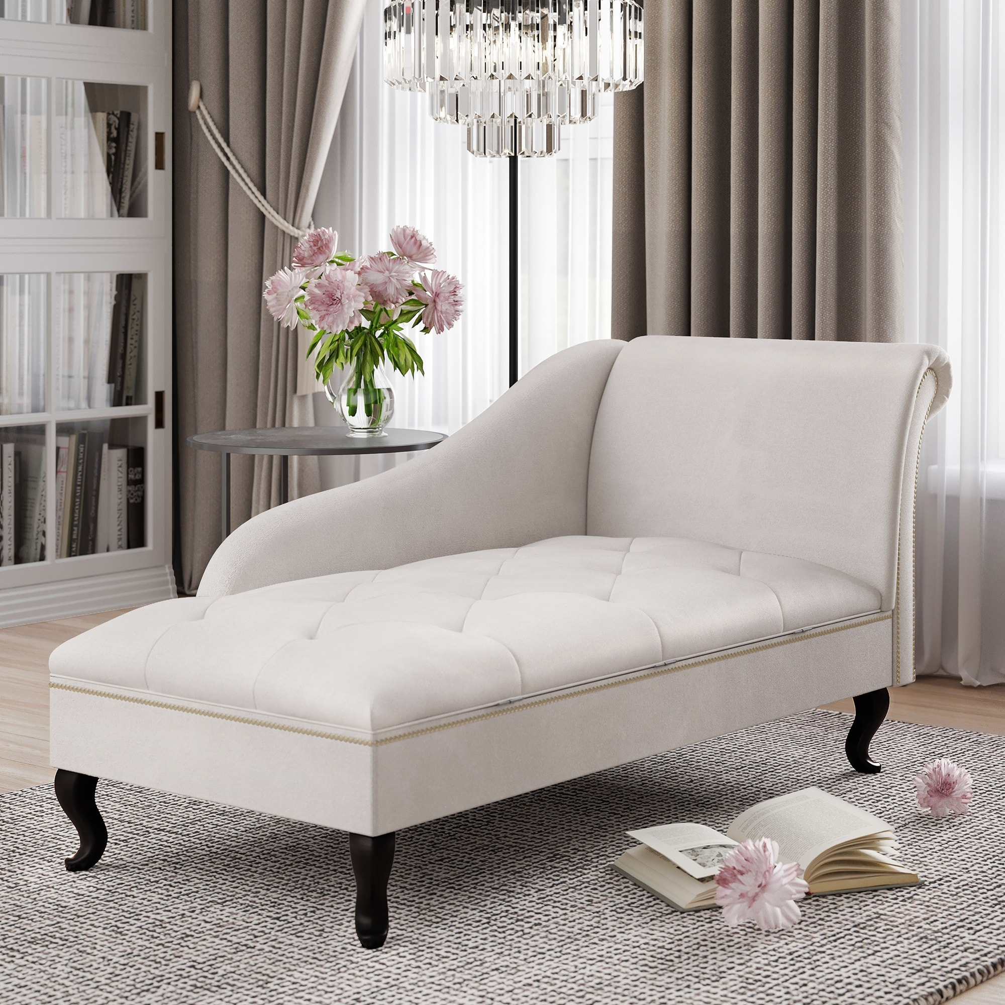BELLEZE Memphis Tufted Velvet Chaise Lounge with Storage